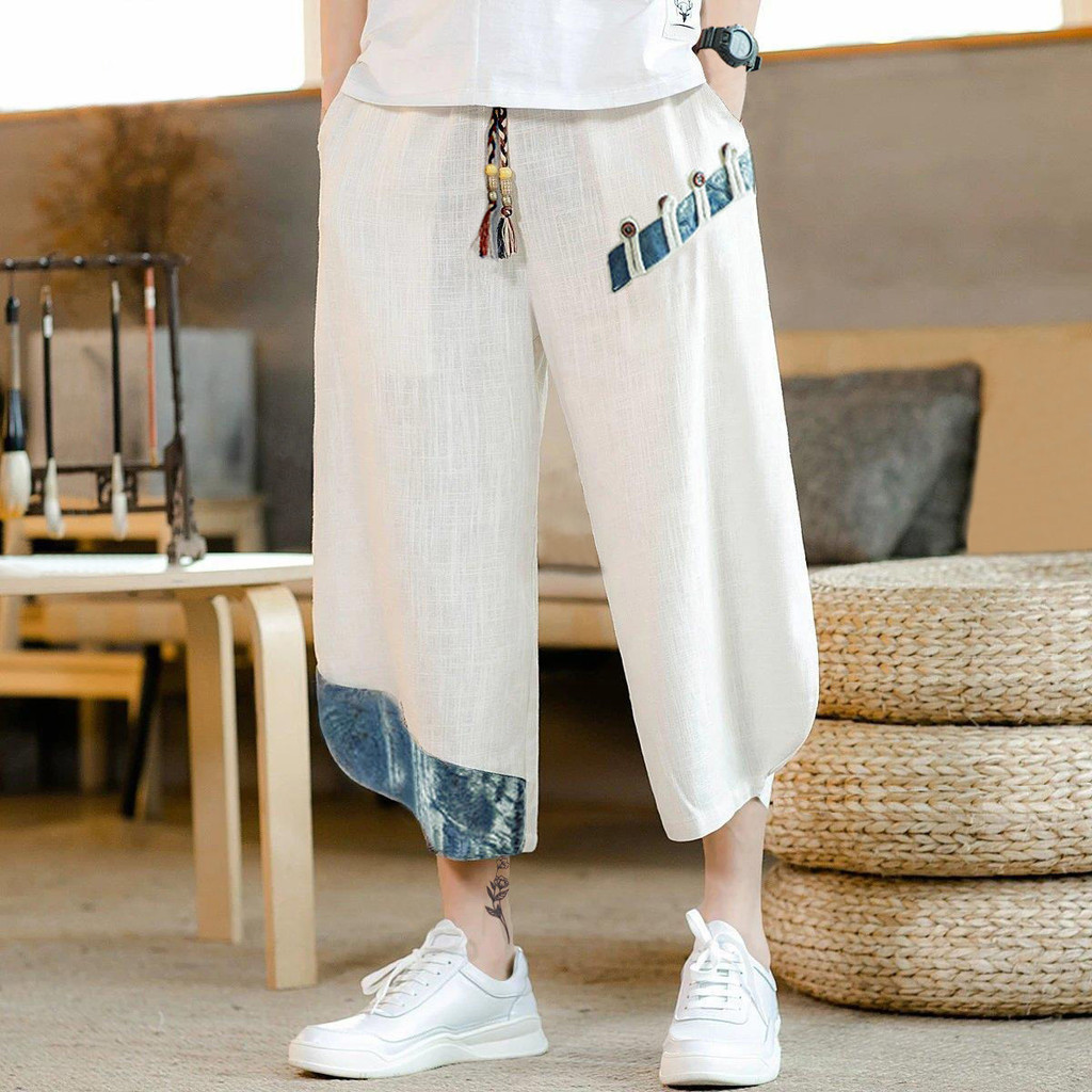 Mark Belt 4XL Summer Loose Chinese Style Linen Shorts Men Wide-leg ...