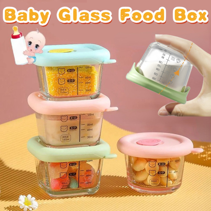 Glass Baby Food Storage Jars Store Box Feeding Bottle Feeder with Lid ...