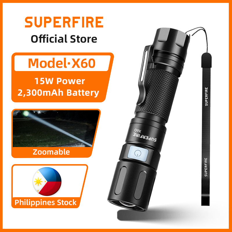 SUPERFIRE X60 15W LED Zoomable Powerful Flashlight XHP90 Torch Light ...