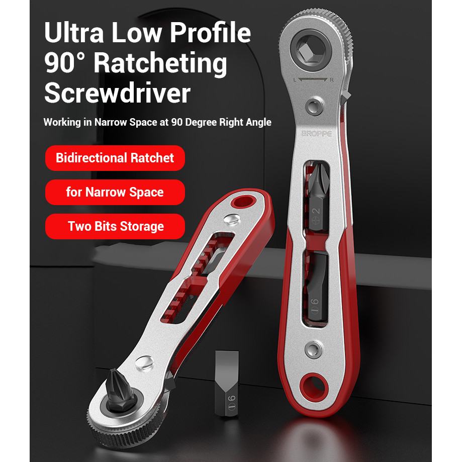 Ratchet Wrench Right Angle Ultra Low Profile 1/4" Mini Screwdriver 8mm ...