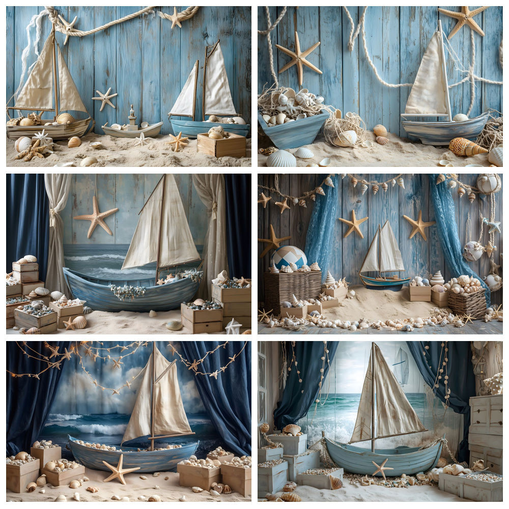 Beach Sailboat Photography Backdrop Sea Star Sailboat Sailboat Rudder ...