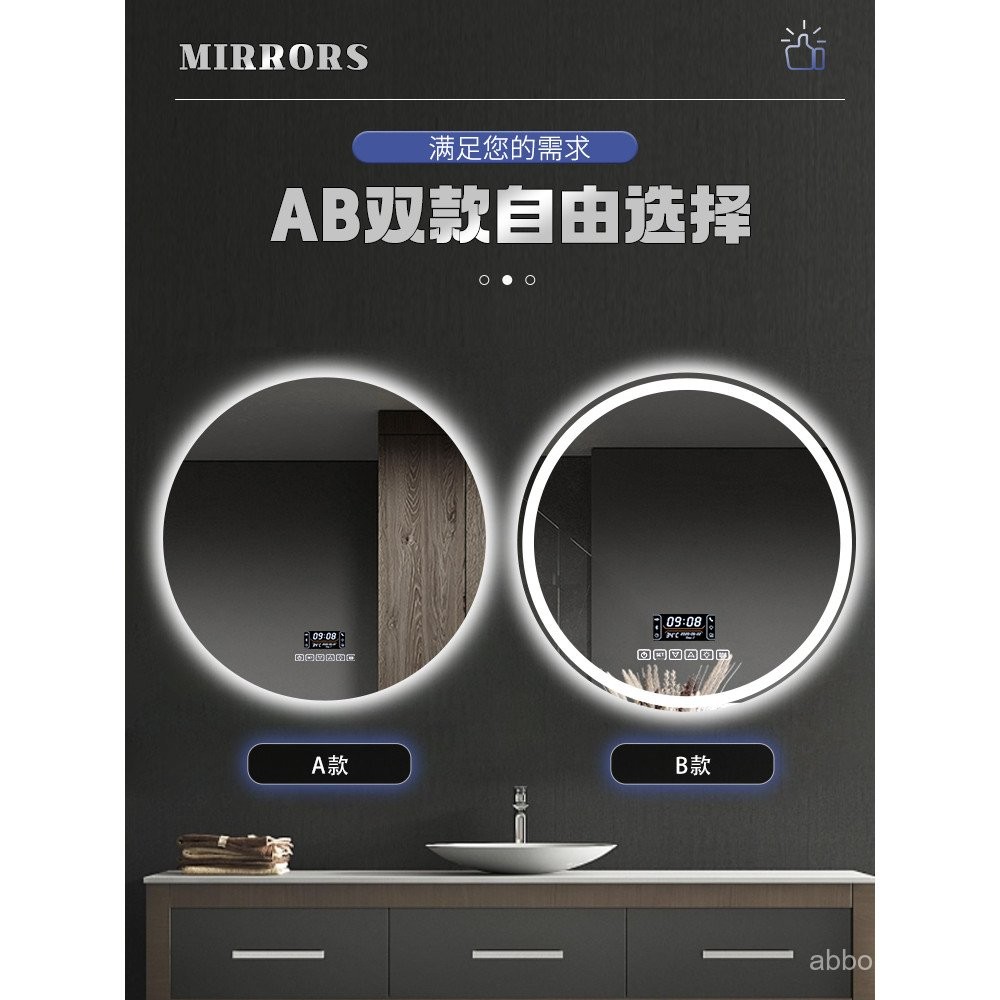 Round Smart Bathroom Mirror Wall-mounted led Touch Screen Anti-Fog ...