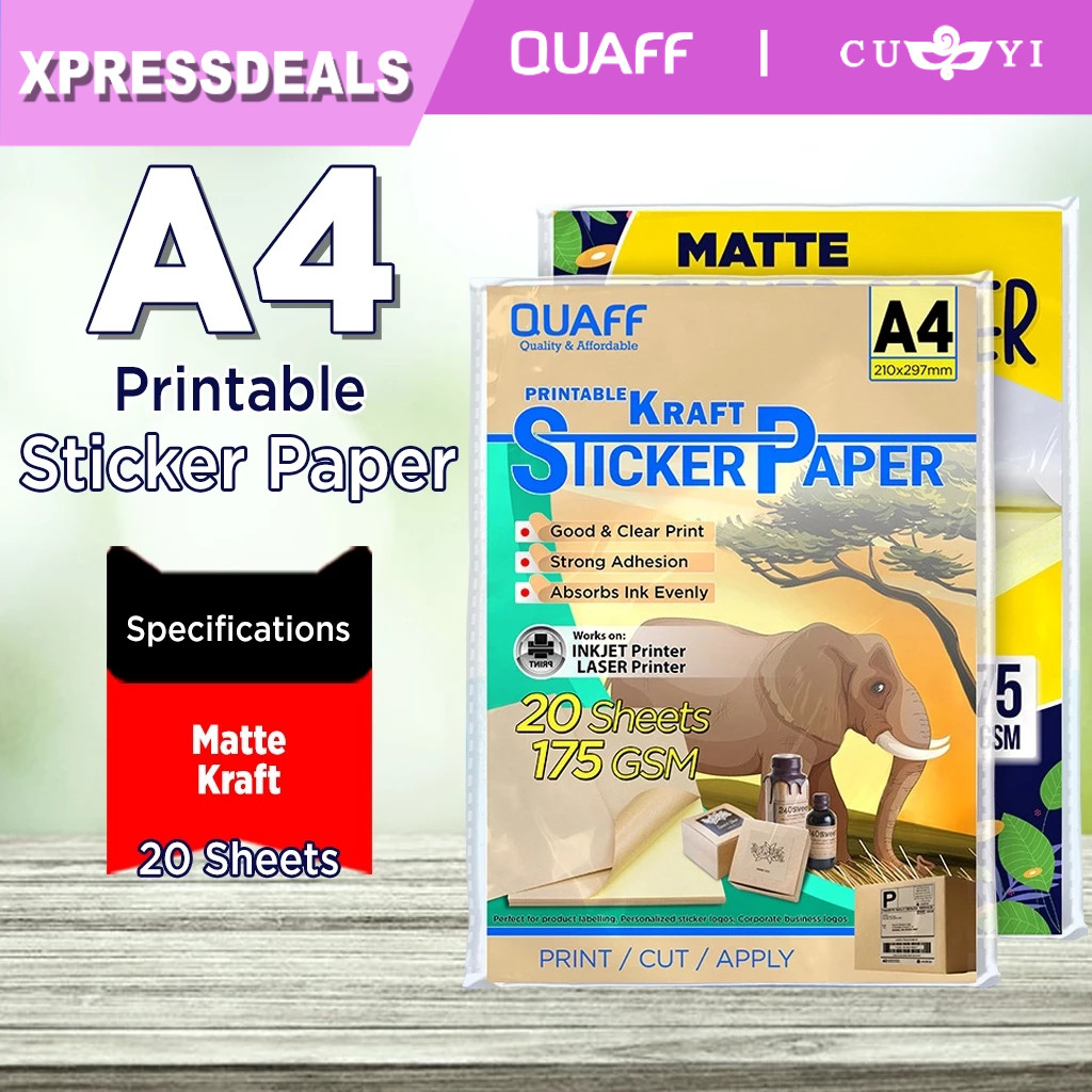 Quaff Matte Sticker Paper 165gsm | Kraft Sticker Paper A4 Size for ...