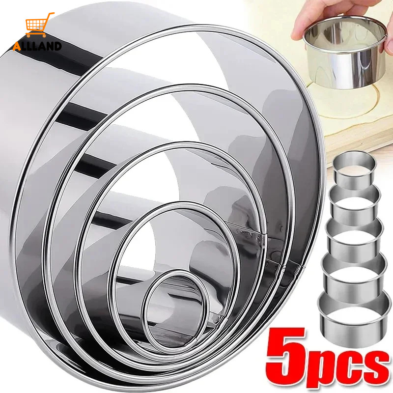 5Pcs Kitchen Round Cookie Biscuit Cutters Stainless Steel Baking Circle ...