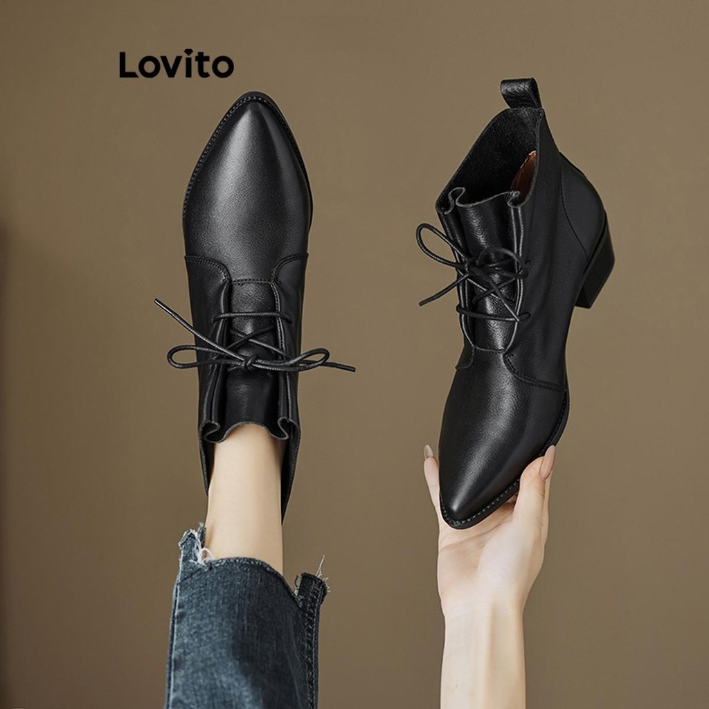 Lovito Women Casual Plain Retro British Style Pointed Chelsea High ...