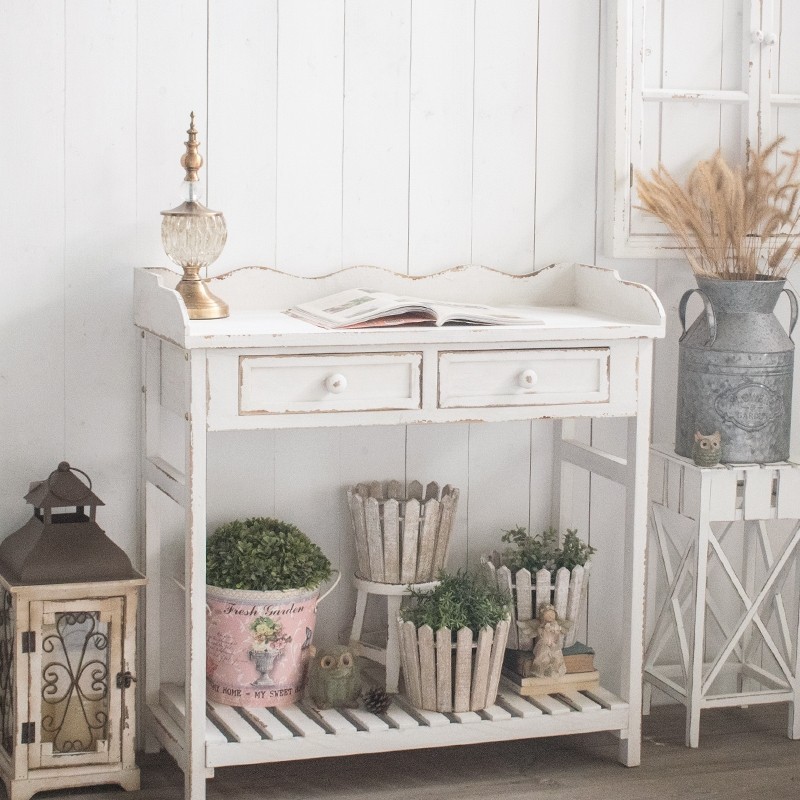 American Retro Vintage Drawer Flower Stand Balcony Outdoor Solid Wood ...