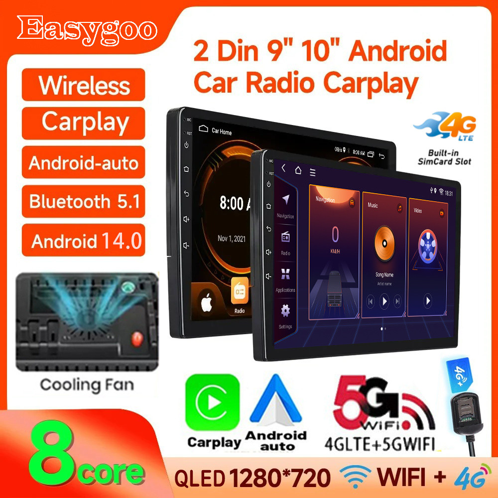 (8Core 4G SIM Cooling Fan) 9/10 inch Octa Core Car Android Player 2 din ...