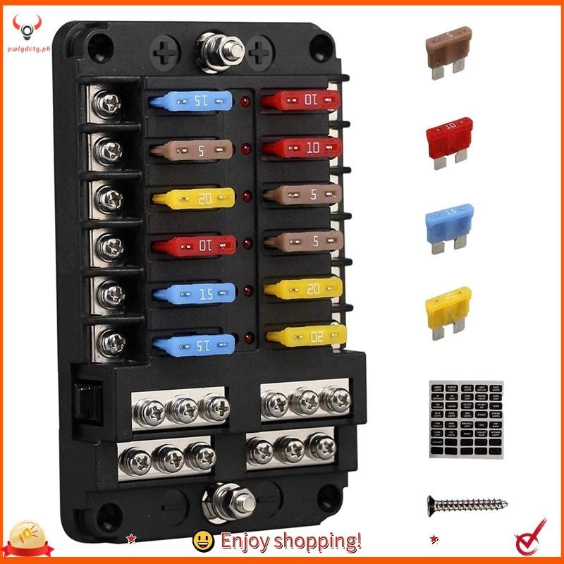 【pwlydc1g】12V 12 Way Marine Fuse Block Fuse Panel with Ground & 12 Volt ...