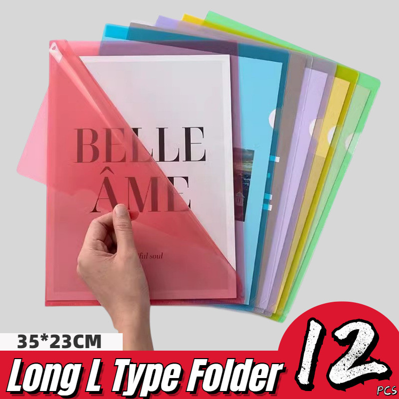 12Pcs Long L Type Folder Plastic File Project Pockets Clear Paper ...