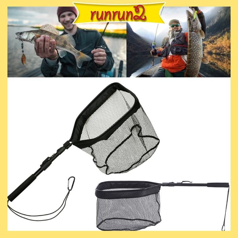 RUN Fishing Net Rubber Fish Landing Net Rod EVA Handle Aluminum Alloys ...