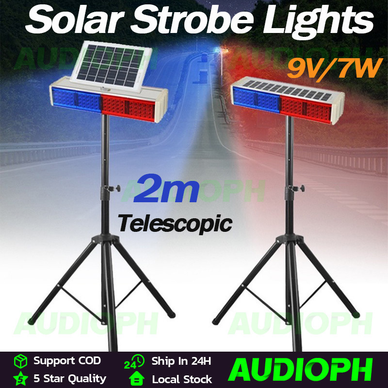 Red and Blue Solar Warning Strobe Lights Road Traffic Safety Night Construction Lights Flash ...