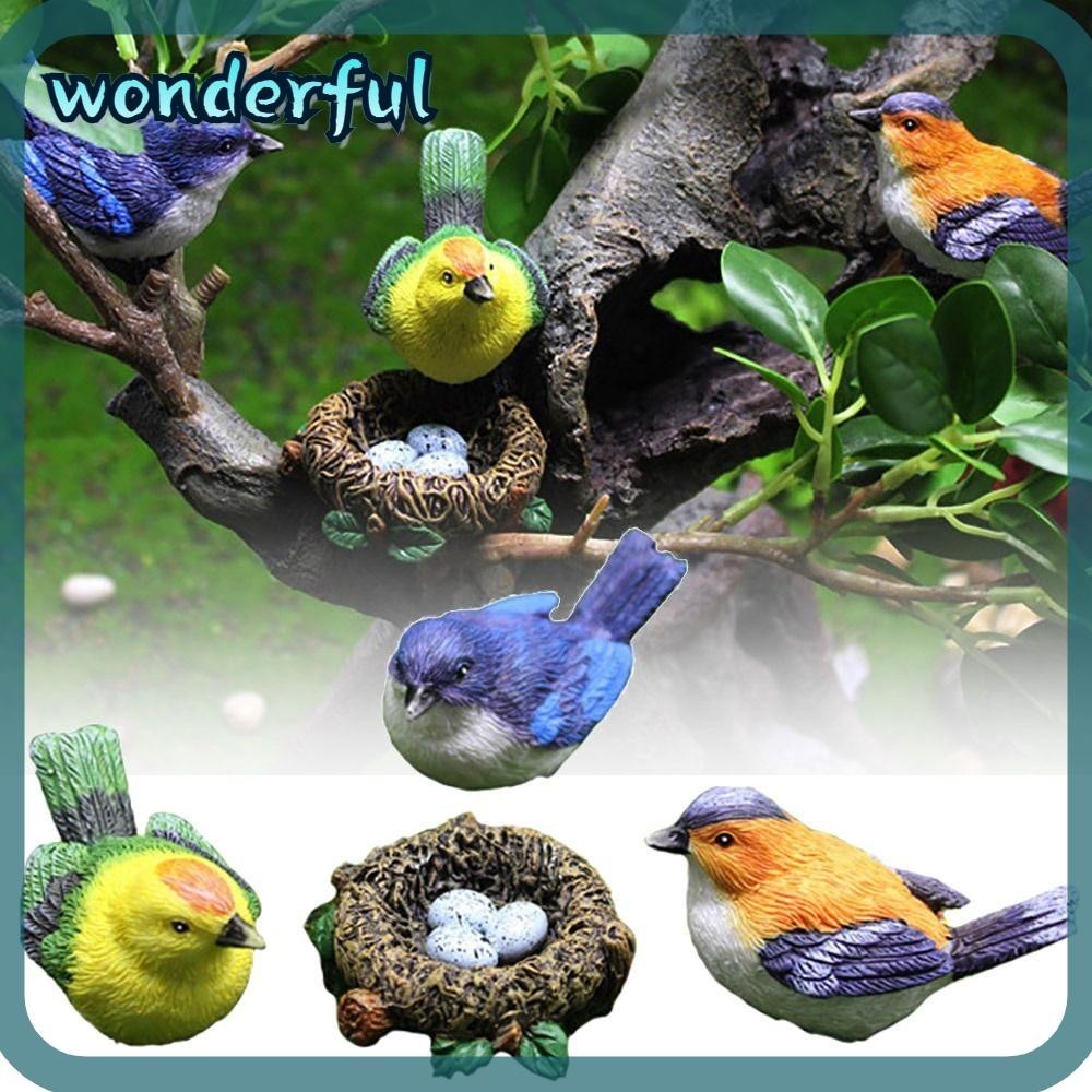 WONDER Miniature Birds Figurines, Multicolor Resin Faux Birds' Nests ...