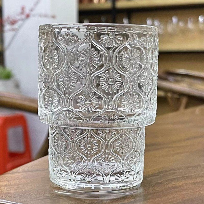 Niche Ancient Vintage Embossed Stackable Glass Vintage Ice American ...