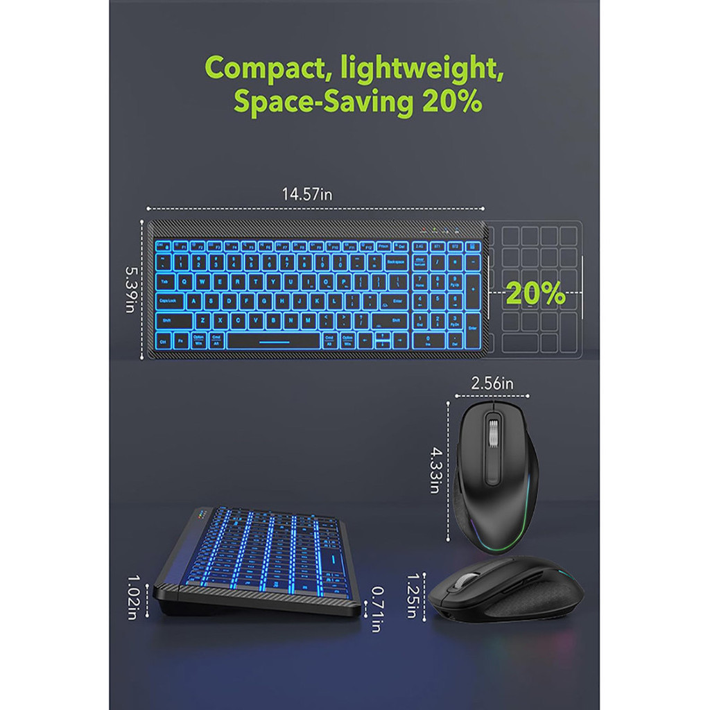 RGB Backlit Silent Wireless Keyboard and Mouse Combo 2.4G Dual Mode ...