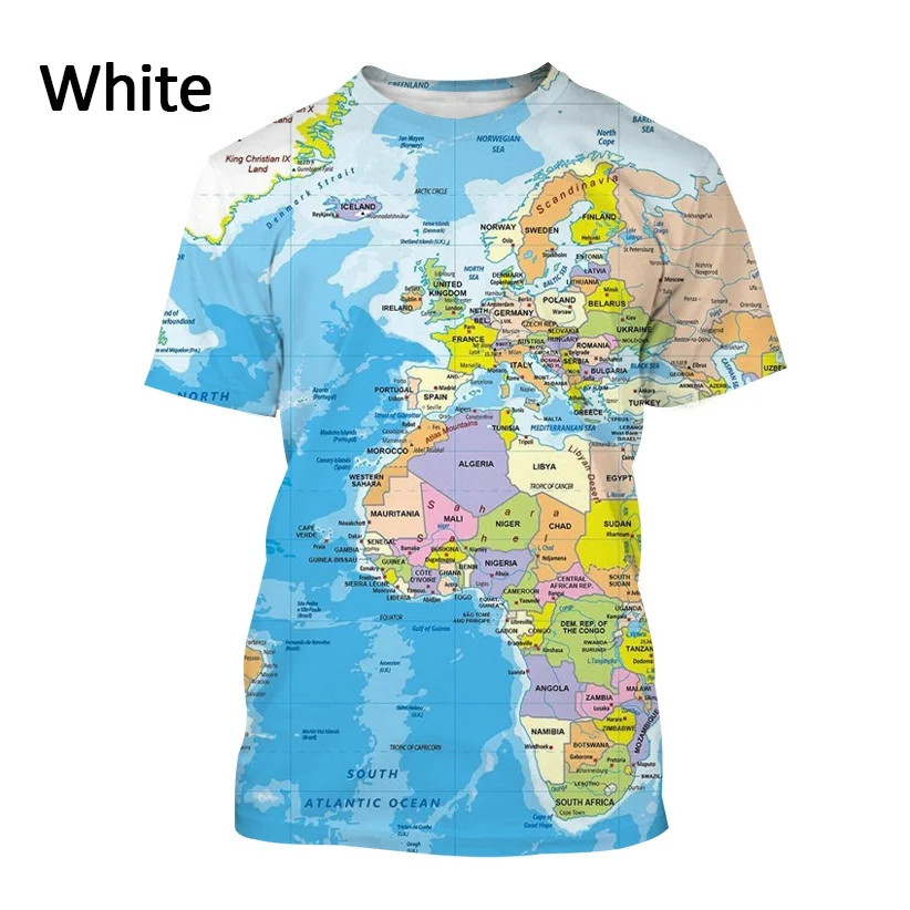 World Map 3D Printing Men's Short Sleeve T-Shirt World Map Plate ...