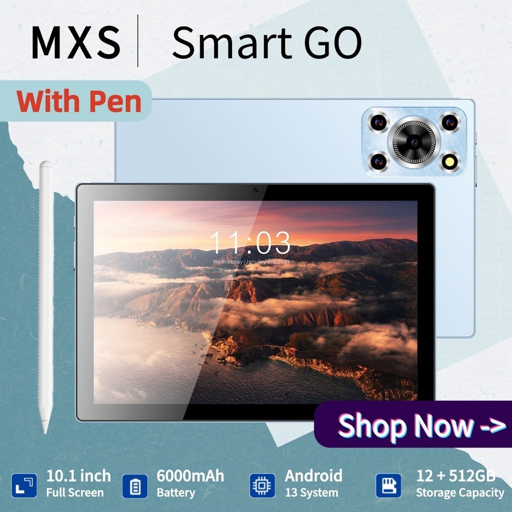 MXS Smart GO Tablet 10.1 inches 6000mAh Battery HD Camera 12GB+ 512GB ...