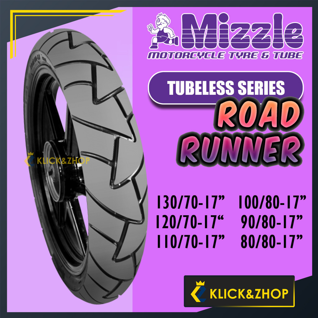 Mizzle Road Runner Tubeless Motorcycle Tire, R17, 80/80, 90/80, 100/80 ...