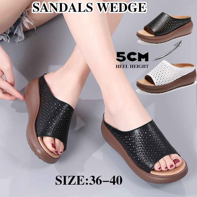 Women Sandals Wedge Casual Hollow Design Peep Toe Thick Bottom Slippers ...