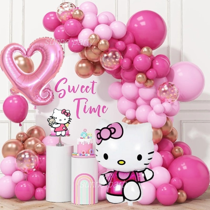 Hello Kitty Balloons Garland Set Pink Number Cute Kitty Cat Foil Theme ...