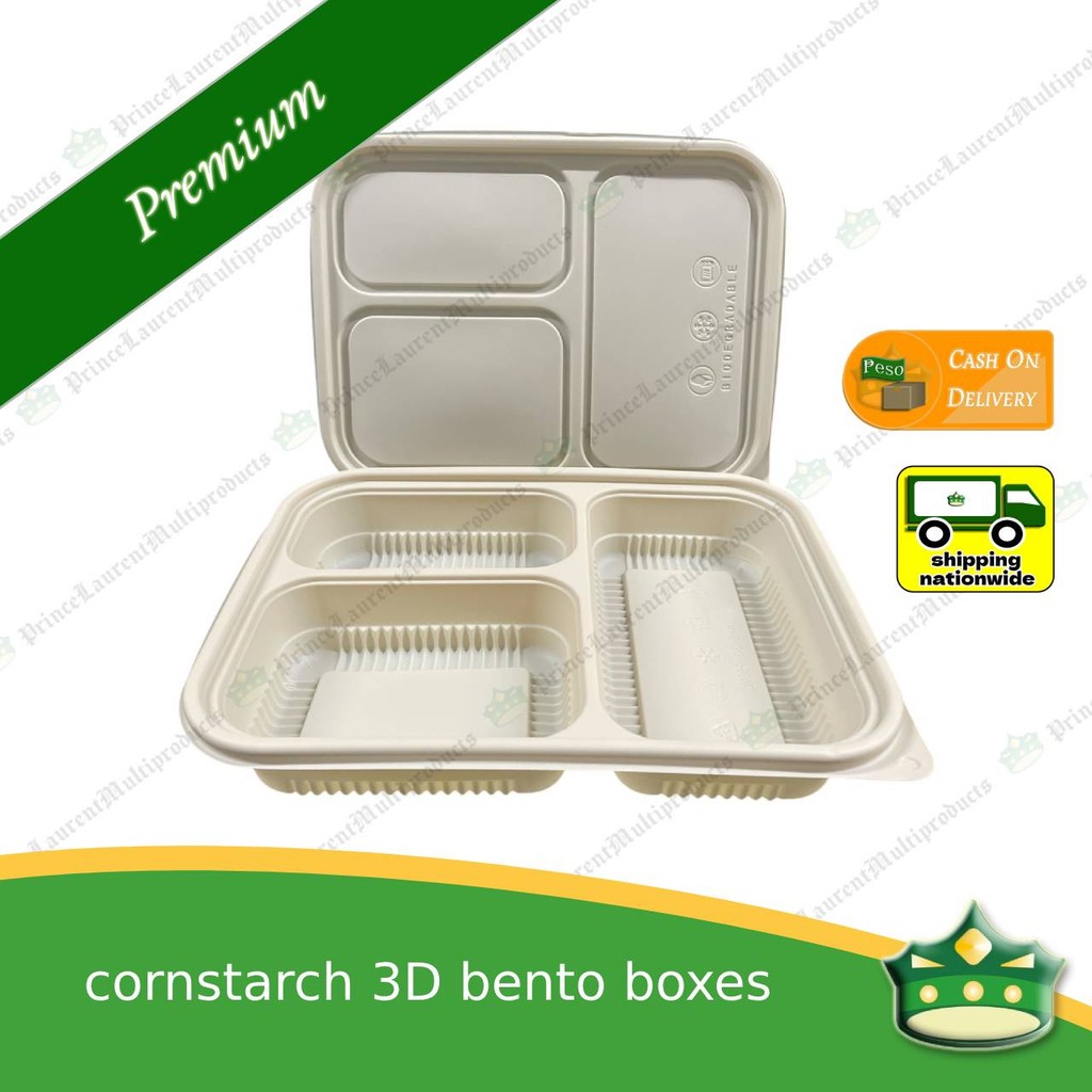 [50 pcs] cornstarch 3D bento box compostable food box biodegradable ...