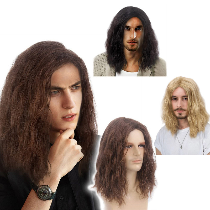 Wavy Men Wig Shoulder Length Corn Perm Wig Fluffy Curly Wig | Shopee ...