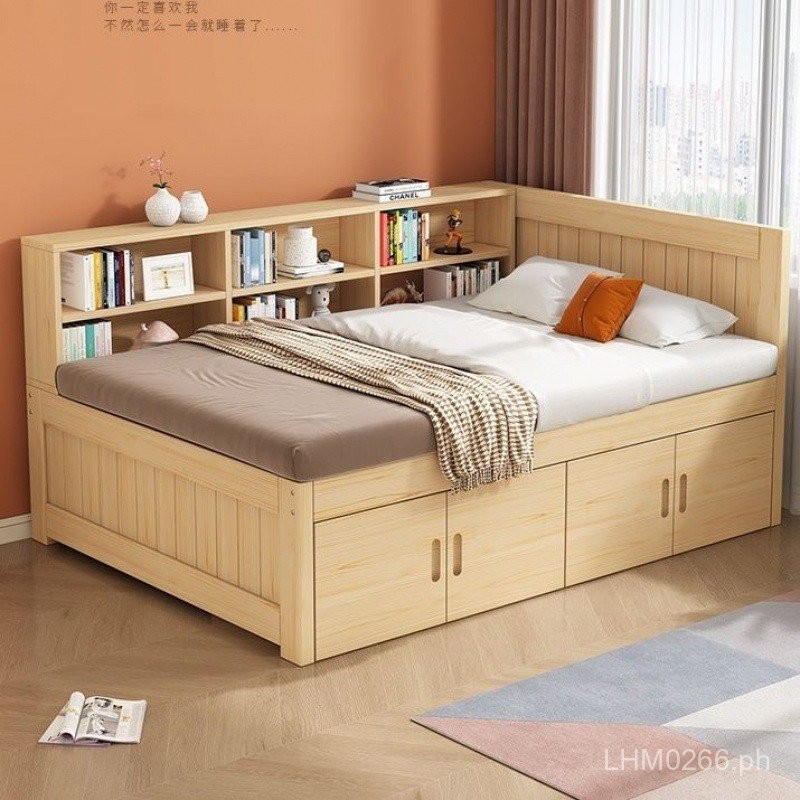 Bookshelf1.2Small Apartment Single Solid Wood Storage Bed Simple Solid ...