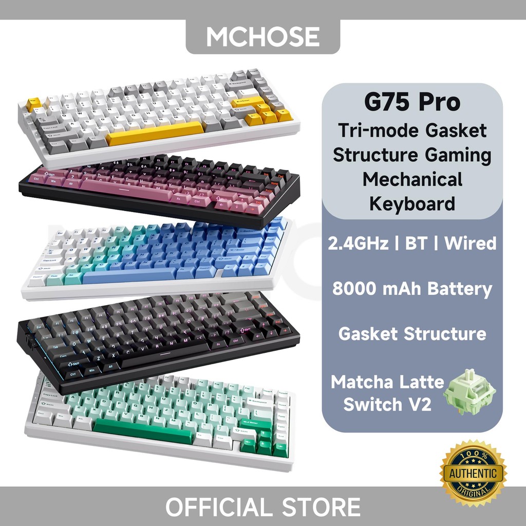 MCHOSE G75 Pro Tri-mode Gasket Structure Gaming Mechanical Keyboard (Matcha Latte Switch V2 ...