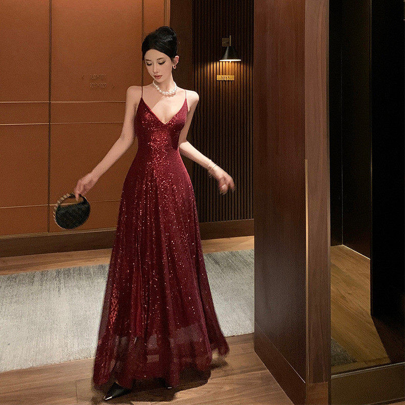 Korean Red Blue Silver Sequin Sparkling Elegant Evening Prom JS ...