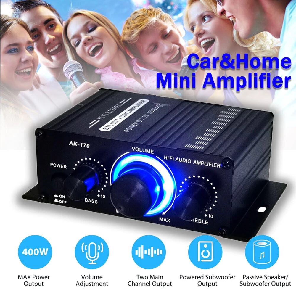 AK170 AK270 Car Tweeter Power Amplifier Home 400W 12V 2.0 Channel High ...