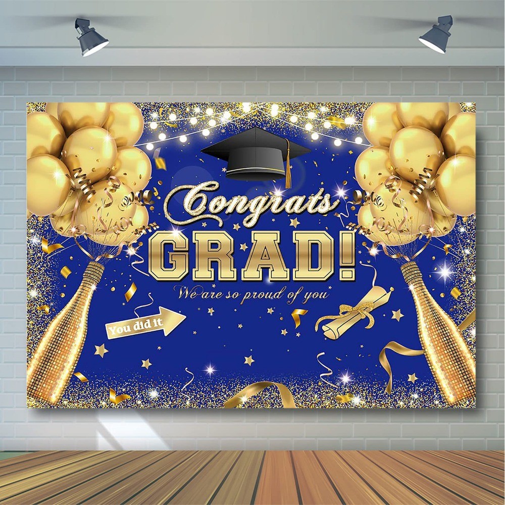 Class of 2025 Photography Backdrop Graduation Blue and Gold Congrats ...