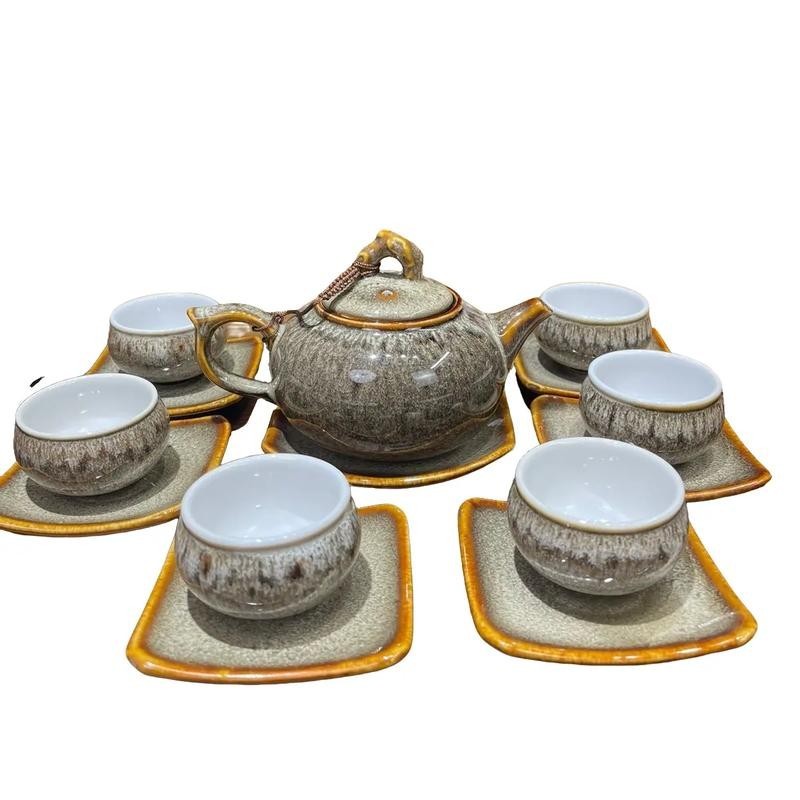 Flame enamel tea set - Bat Trang ceramics - persimmon teapot shape ...