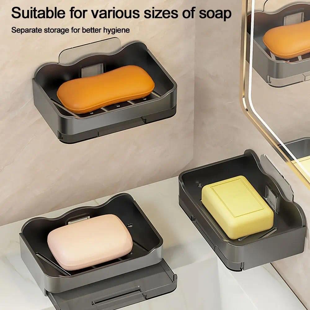 Creative With Drain Tray Soap Dish Plastic Wall Mounted Storage Rack ...