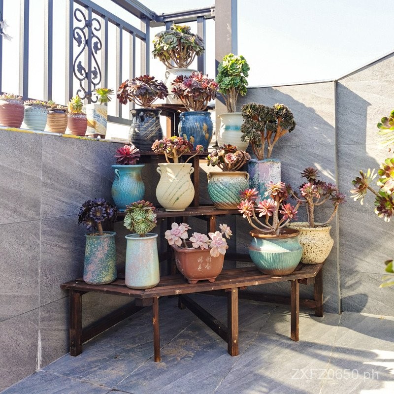 Solid Wood Flower Stand Corner Step Flower Pot Stand Balcony Wall ...