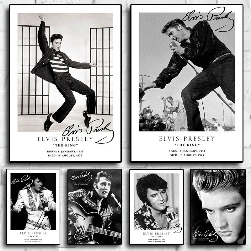 Retro Black and White Rock Elvis Presley Guitar Hot Dance Music Canvas ...
