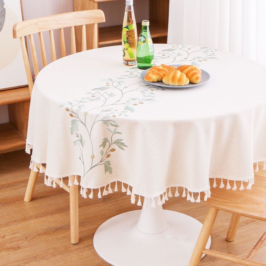 Round Tablecloth Embroidered Wheat Ears Small Round Tablecloth Tassel ...