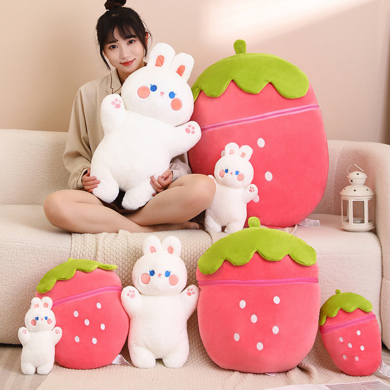 Strawberry Bunny Plush Cute bunny plush doll 2 in 1 birthday gift girl ...