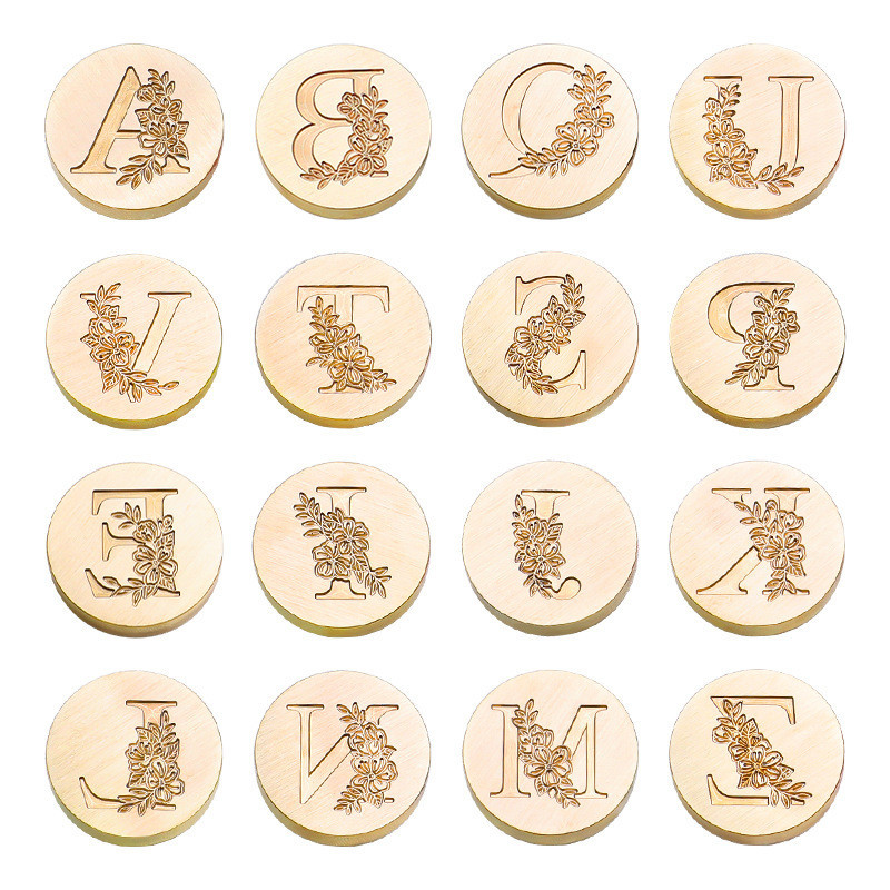 26 Letter A-Z Sealing Wax Stamp Head Copper Starry Flowers Alphabet ...