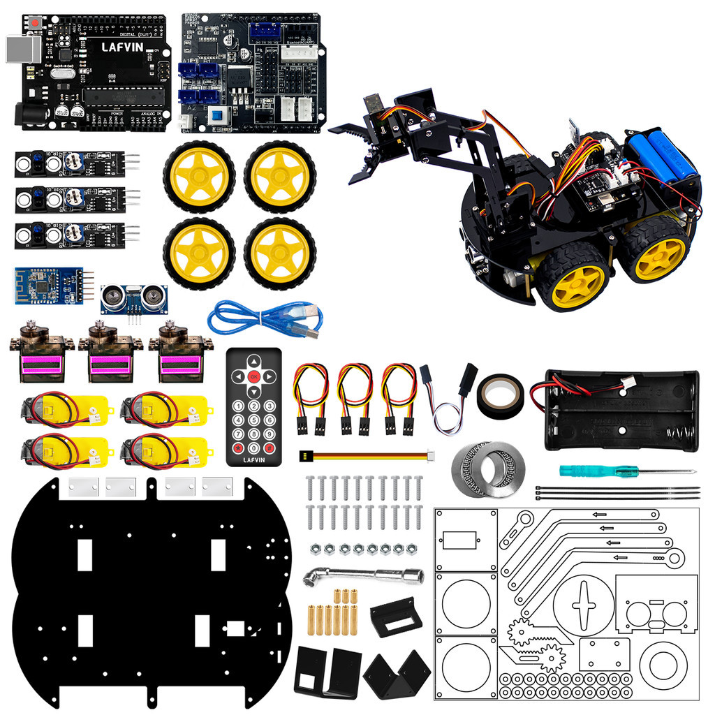 FF-LAFVIN Mechanical 4WD Robot Arm Car Kit for Arduino Smart Robot Car ...