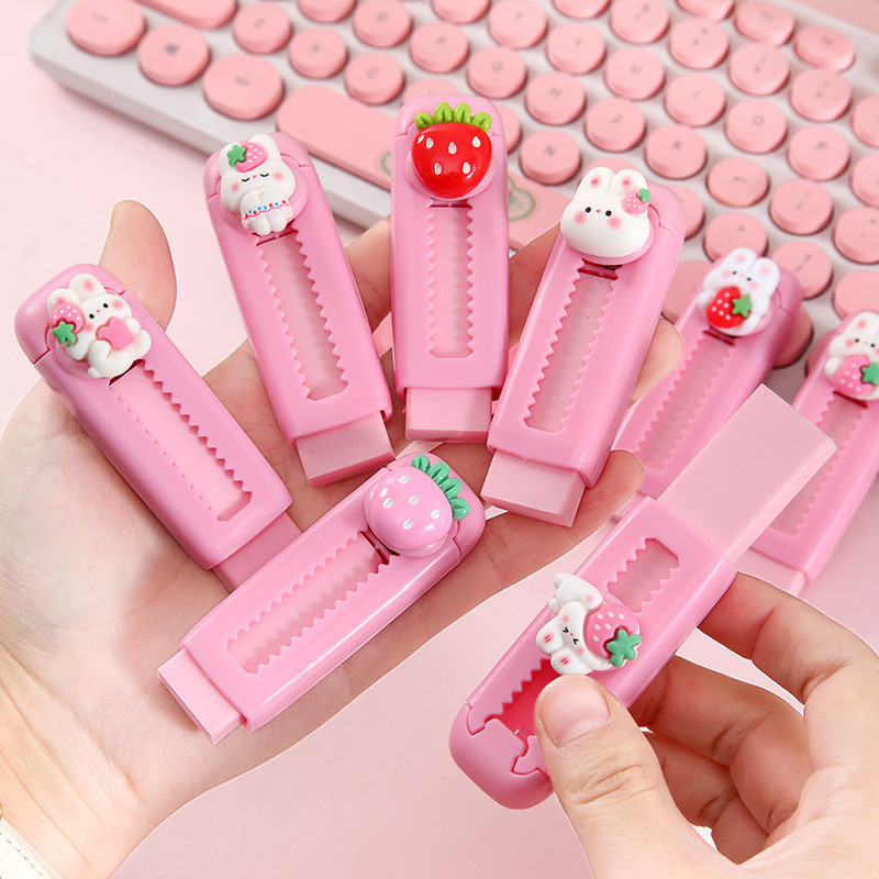 Strawberry Rabbit Pushing&Pulling Rubber Eraser, Erasers School ...