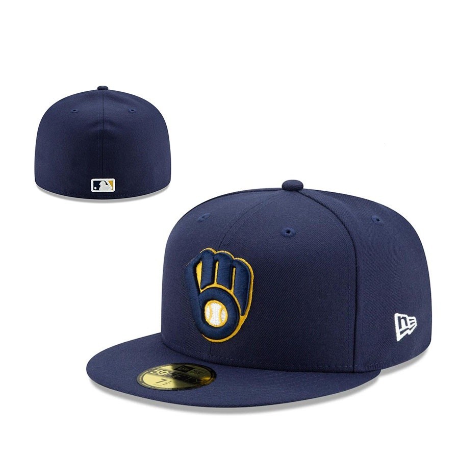 Fashion Milwaukee Brewers Full Cap Fitted Hat Closed Fit Caps Sports ...