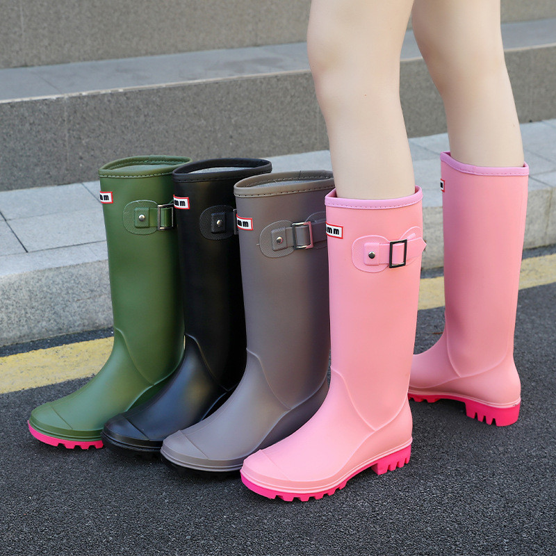 Korean fashion buckle rain boots for women non-slip waterproof high-top ...