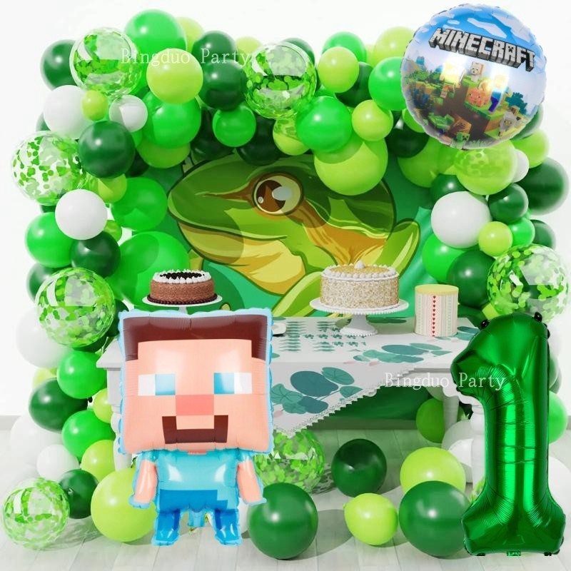 Minecraft Theme Balloon Garland Arch Kit Green Number Balloon Game ...