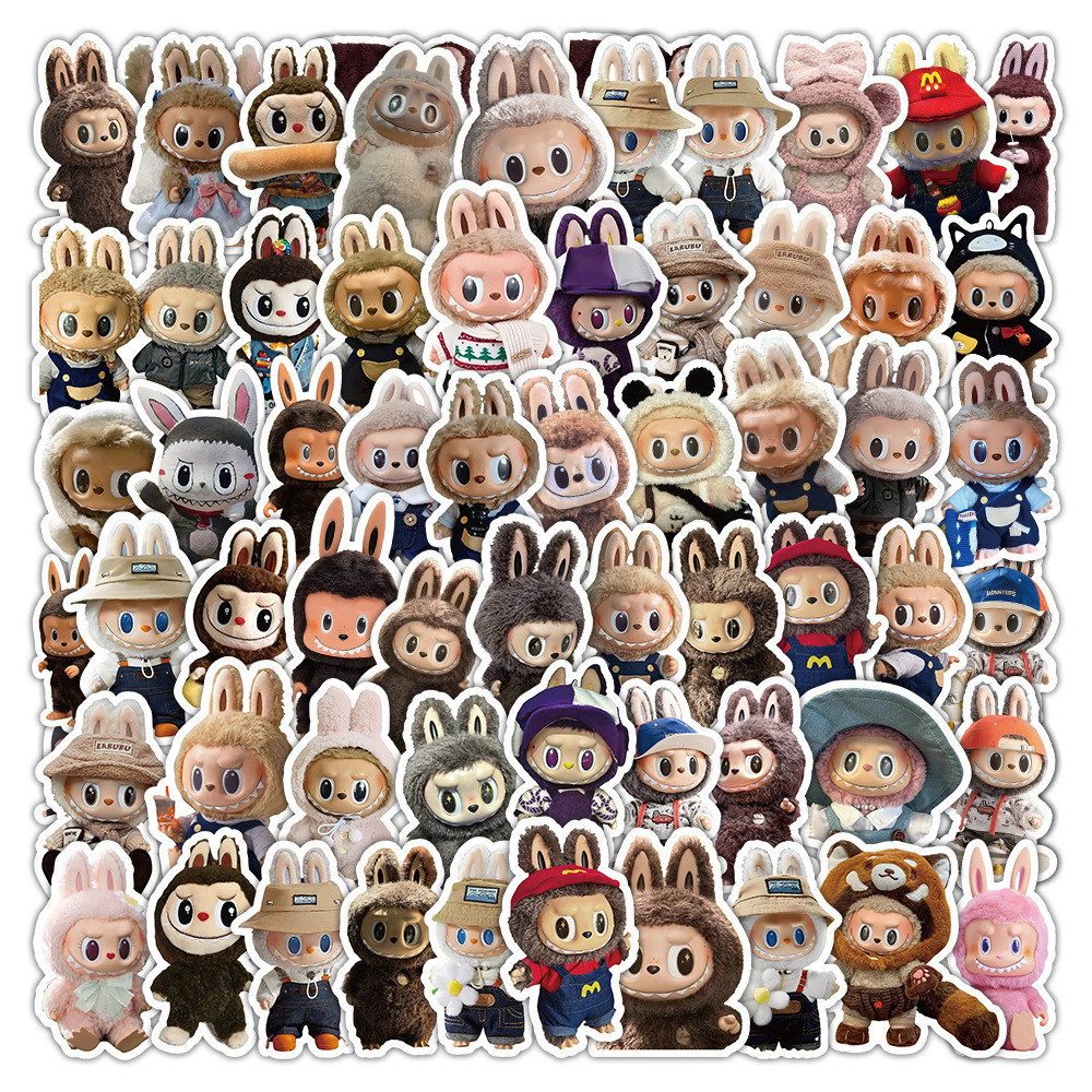 62 Sheets Labubu Cartoon Doll Stickers Cute Luggage Water Cup ...
