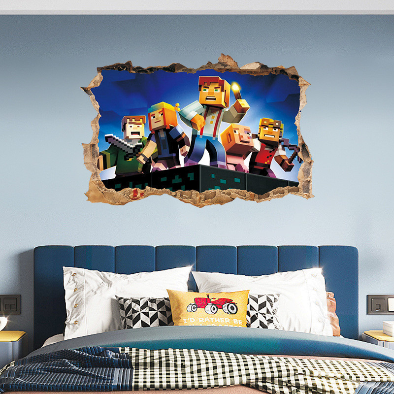 Cartoon Game Minecraft Decal 3D Wall Paper Stickers For Kids Rooms ...