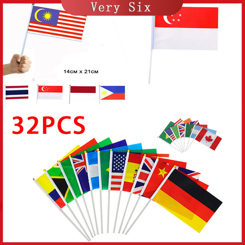 32Pcs World Country Hand Held Flags National Team Hand Waving Flag with ...