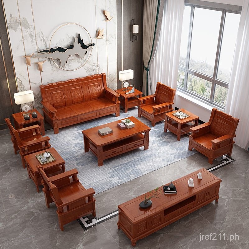Solid Wood Sofa Set for Home Use, Carved Wooden Sofa, Dual-use for ...