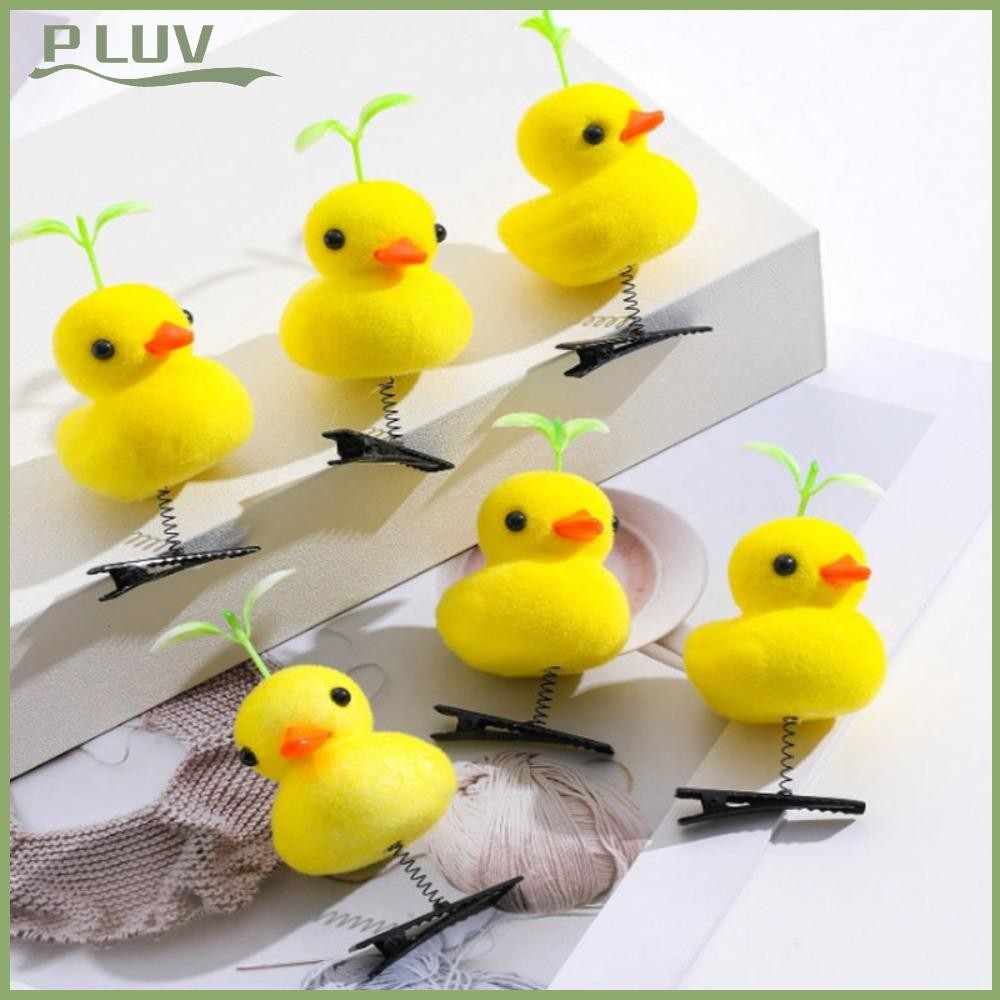PLUVII 6pcs Spring Hair Clip, Little Yellow Duck Cartoon Plush Hairpin ...