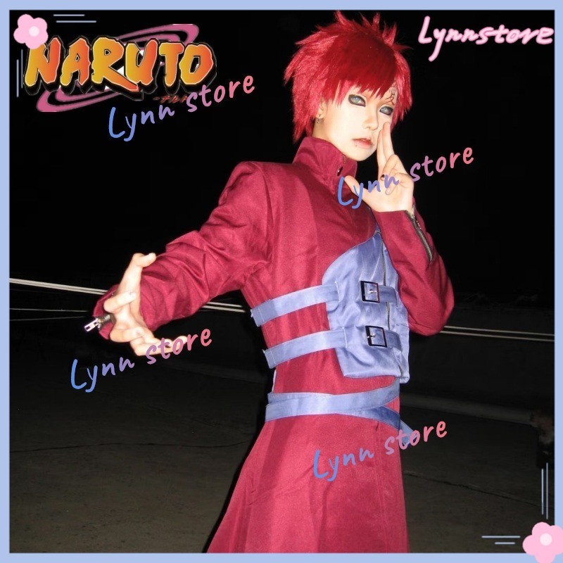 Anime NARUTO Gaara Cosplay Costume Long Coat Ninjas Uniform Wig Gourd ...