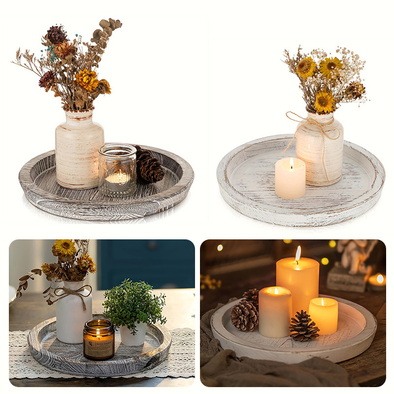 Decorative Wooden Serving Tray Retro Round Storage Tray Candy Fruit ...