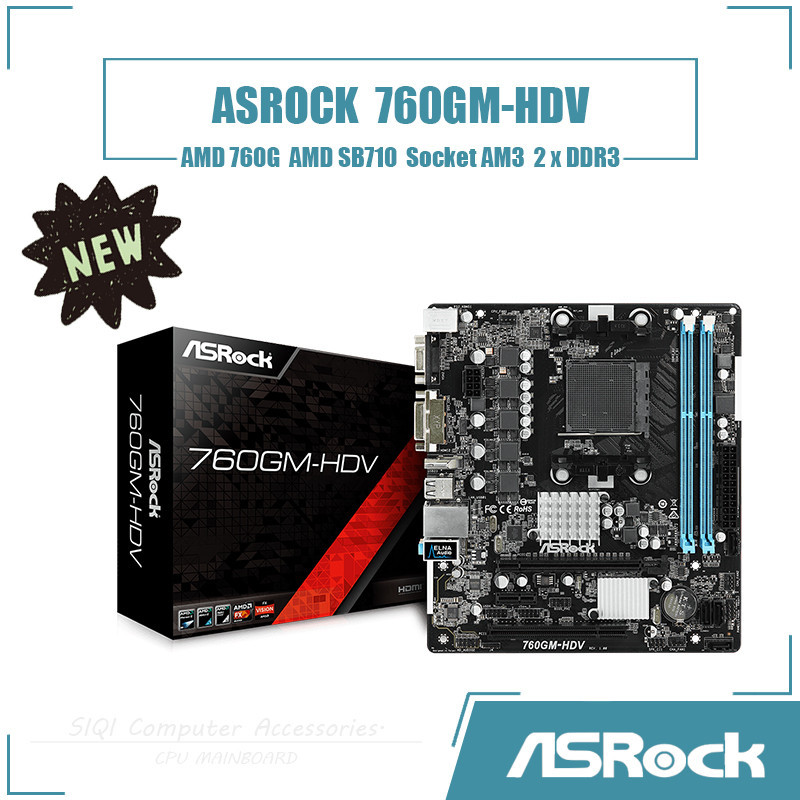 ASROCK 760GM-HDV Motherboard North Bridge AMD 760G South Bridge AMD SB710 Socket AM3+processor ...